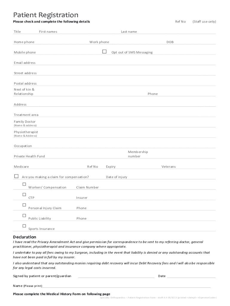 Fillable Online PERSONAL INJURY INTAKE (Please use additional paper if ...