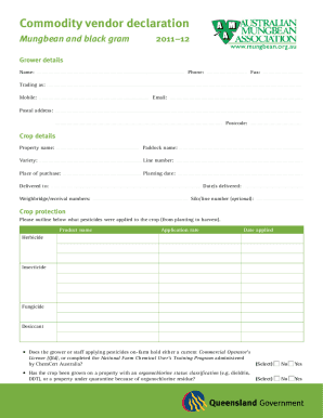 Fillable Online Commodity vendor declaration - mungbean and black gram ...