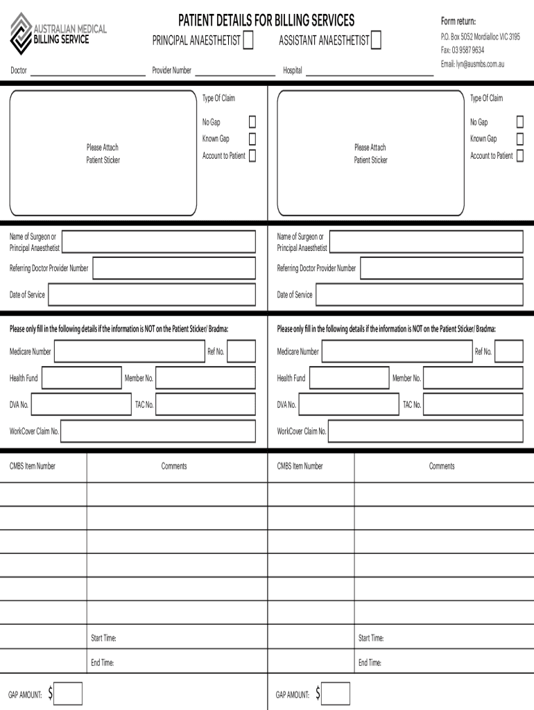 Fillable Online Anaesthetic Claim Form design Fax Email Print - pdfFiller
