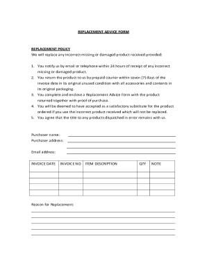 Fillable Online REPLACE POLICY AND FORM Fax Email Print - pdfFiller