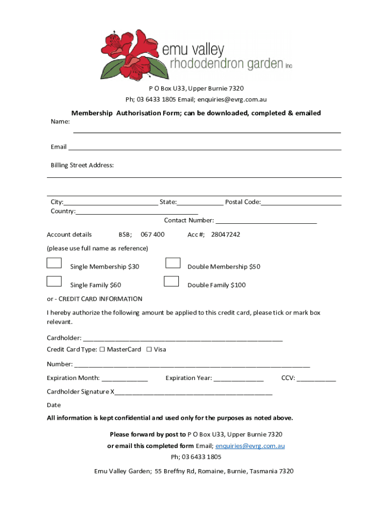 Fillable Online PDF Membership Authorisation Form - Emu Valley ...