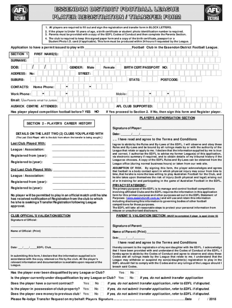 Fillable Online DOC central wheatbelt football league inc. player ...