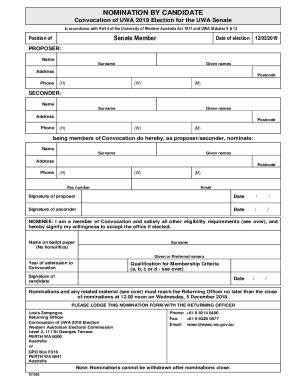 Fillable Online SENATE CANDIDATE NOMINATION FORM - UWA Convocation Fax ...