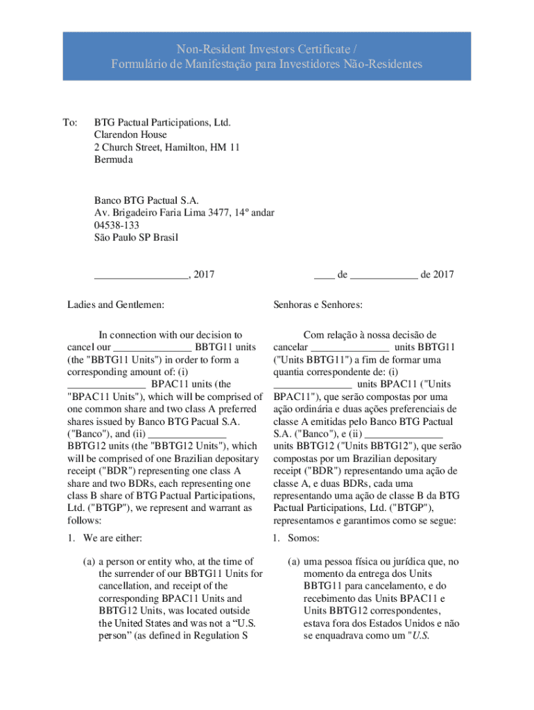 Fillable Online Non-Resident Investors Certificate /Formulrio de ...