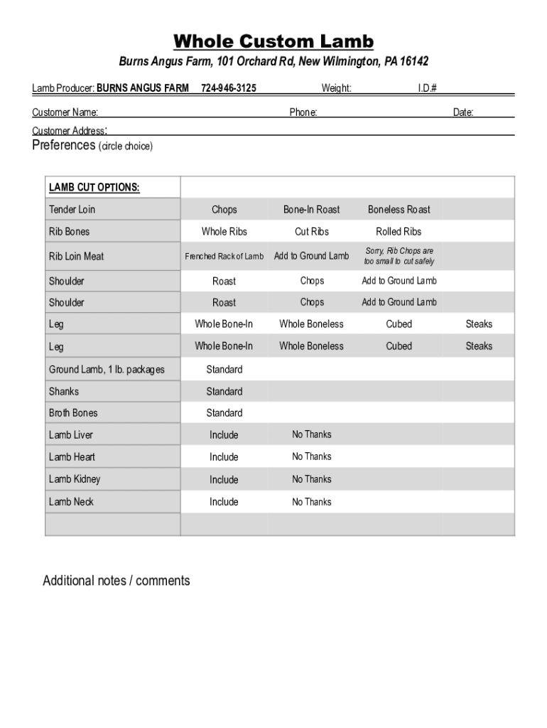 Fillable Online lamb-order-form Fax Email Print - pdfFiller