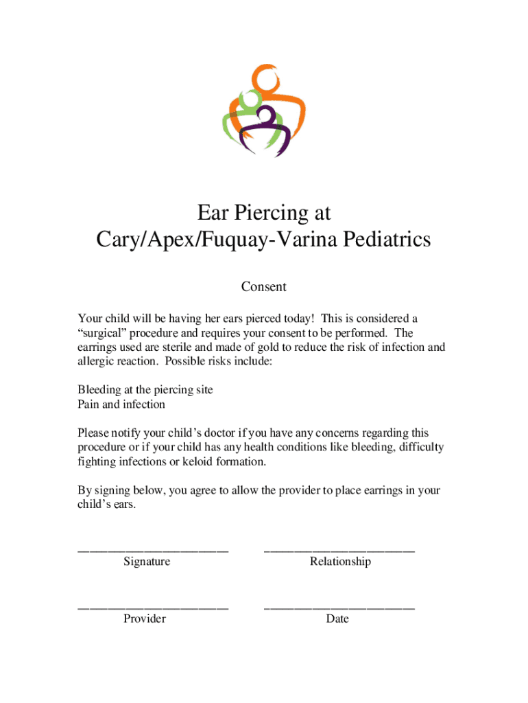 Fillable Online Ear piercing consent form - Cary Pediatric Center Fax ...