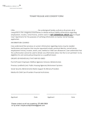 Fillable Online TENANT RELEASE AND CONSENT FORM INFORMATION COVERED Fax ...