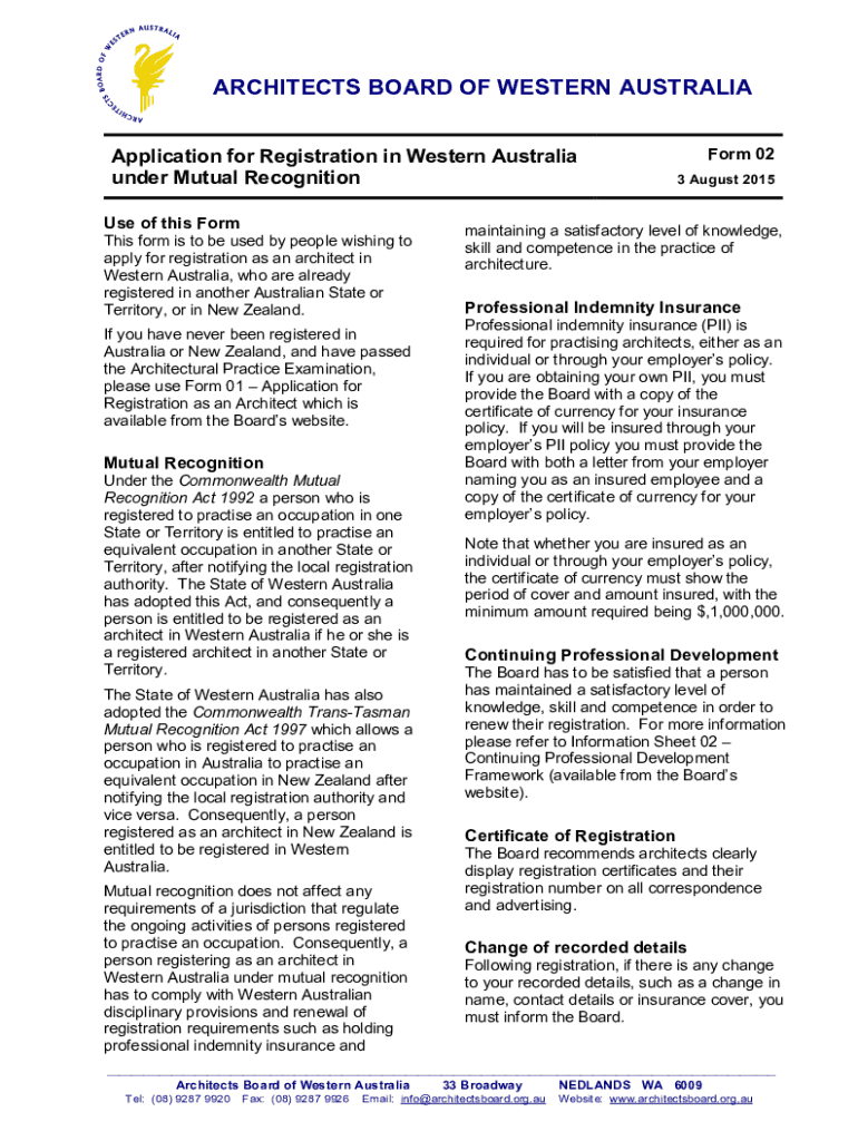 Fillable Online architectsboard org Form 02 - App for Registration ...