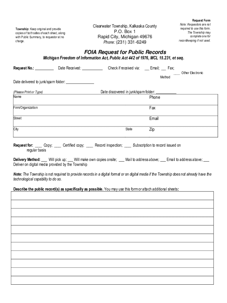 Fillable Online FOIA Request Form - Markey Township Fax Email Print - pdfFiller