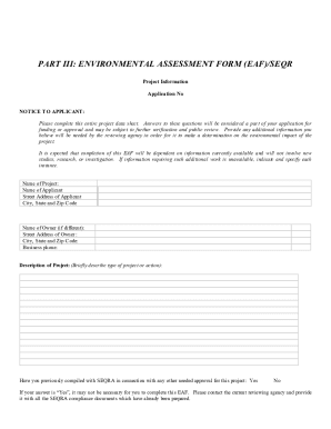 Fillable Online PART III: ENVIRONMENTAL ASSESSMENT FORM (EAF)/SEQR Fax ...
