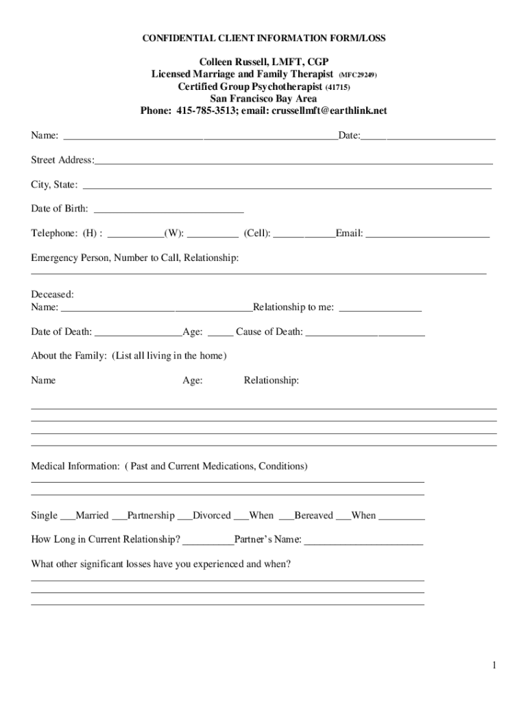 Fillable Online CONFIDENTIAL CLIENT INFORMATION FORM Colleen ... Fax ...
