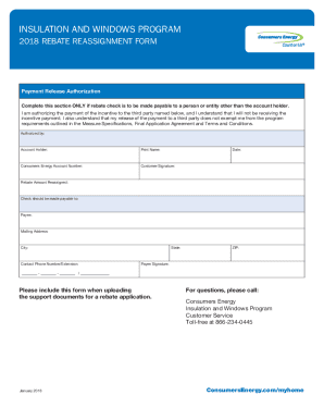 Fillable Online REBATE REASSIGNMENT FORM - Consumers Energy Fax Email Print - pdfFiller