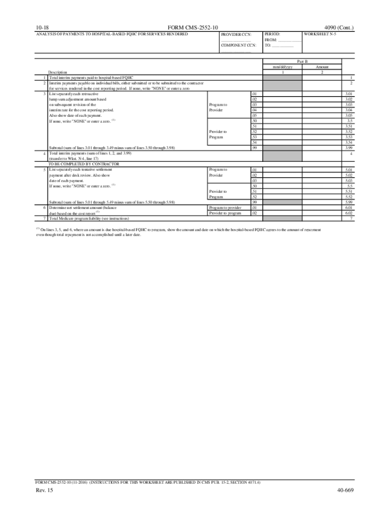 Fillable Online 10-18 FORM CMS-2552-10 4090 (Cont.) Rev. 15 ... - Cost ...