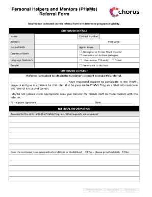 Fillable Online Personal Helpers and Mentors (PHaMs) Referral Form Fax ...