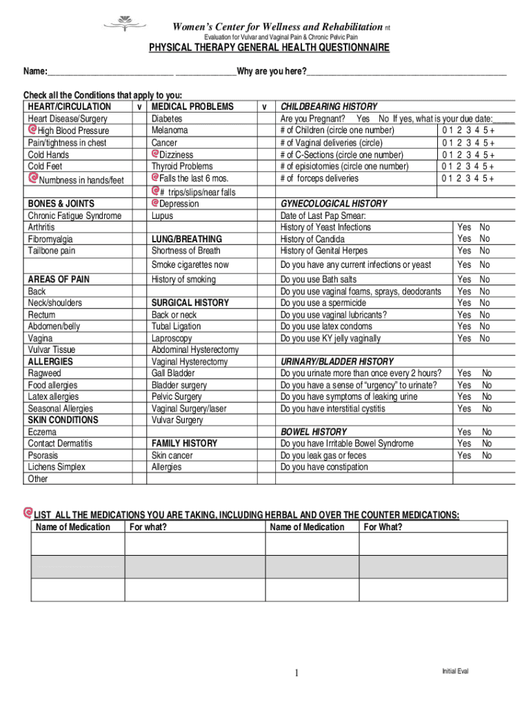 Fillable Online Vulvar & Vaginal & Chronic Pelvic Pain Intake Form 2nd ...
