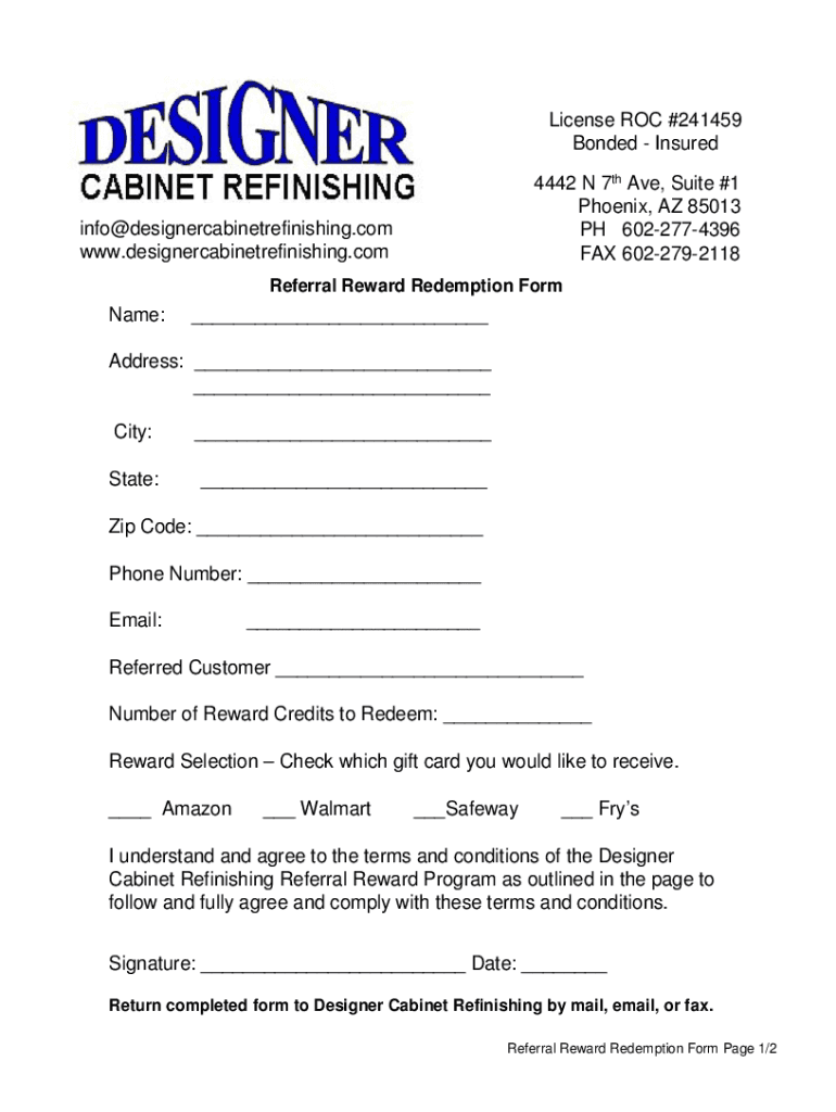 Fillable Online Microsoft PowerPoint - Referral Reward Redemption Form ...