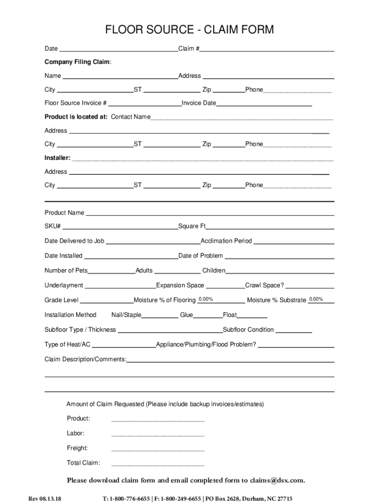 Fillable Online FLOOR CENTER USA CLAIM FORM Fax Email Print - pdfFiller