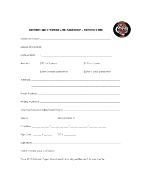 Fillable Online Balmain Tigers Football Club Application Form Fax Email ...