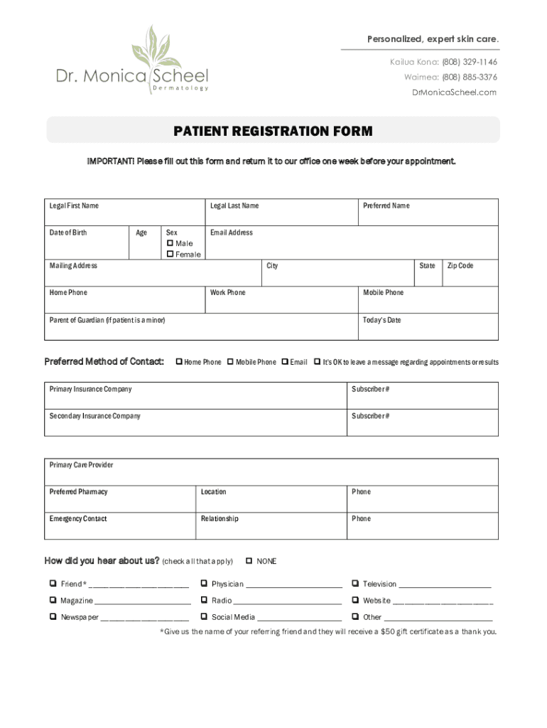 Fillable Online NEW PATIENT REGISTRATION FORM - Grace Cottage Hospital ...