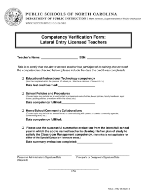 Fillable Online Competency Verification Form: Licensed Teachers Fax ...