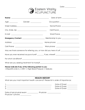 Fillable Online Acu Initial Patient Forms .docx Fax Email Print - pdfFiller