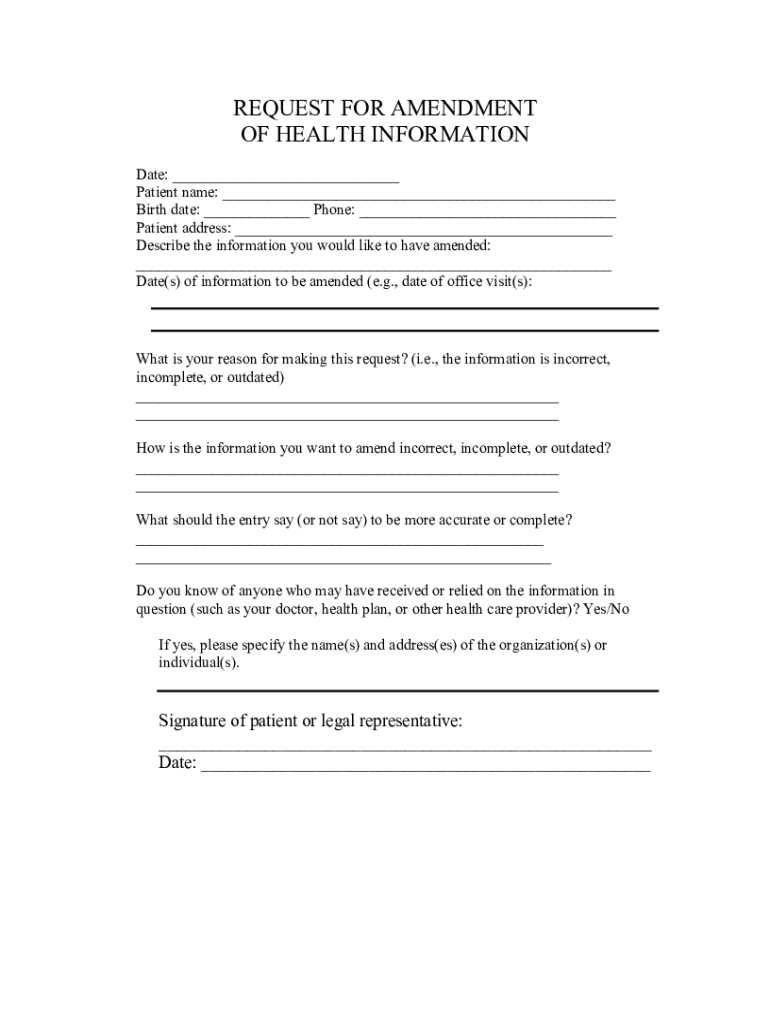 Fillable Online Request for Correction/Amendment of Health Information ...