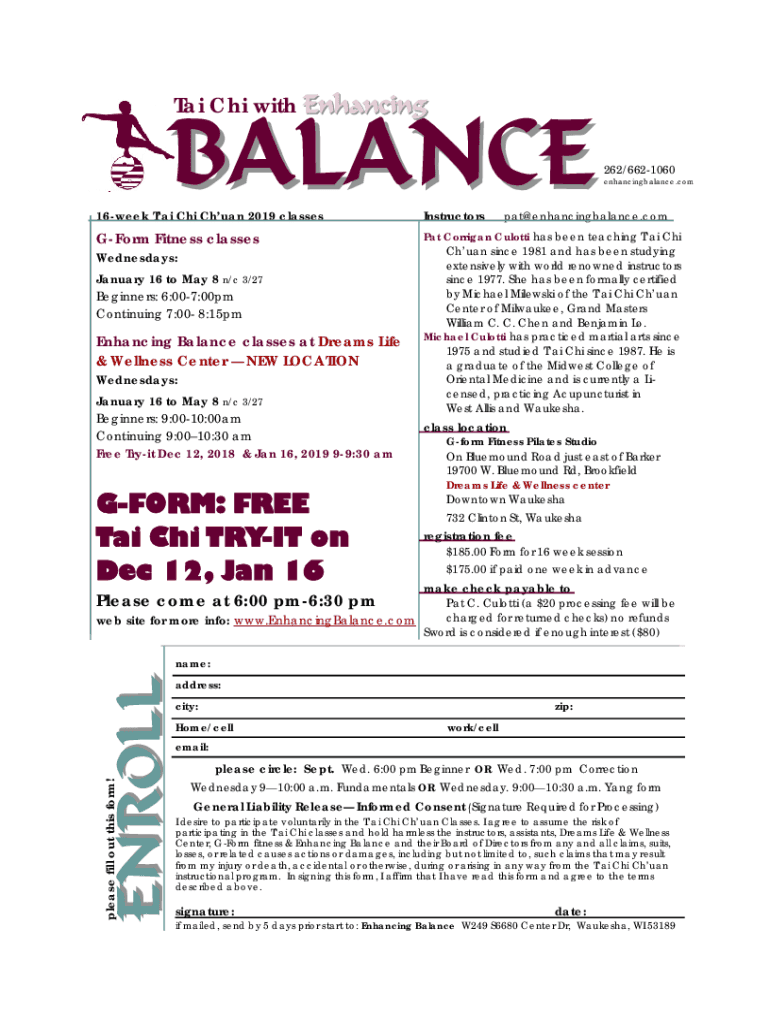 Fillable Online Tai Chi Chuan at the Tree of Life Tai Chi Center Fax ...