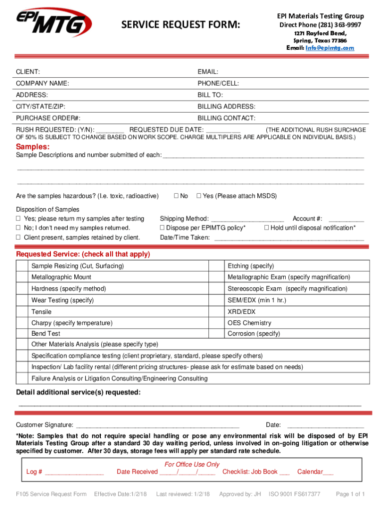 Fillable Online Salesman Requesting Analysis: - EPI Materials Testing ...