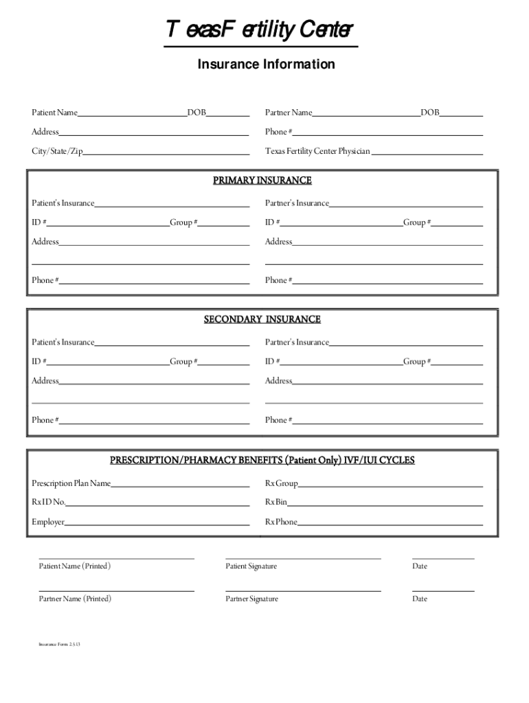 Fillable Online TFC Patient Forms - New Fertility Patients - Austin ...
