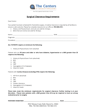 Fillable Online Blank Surgery Clearance Form Fax Email Print - pdfFiller