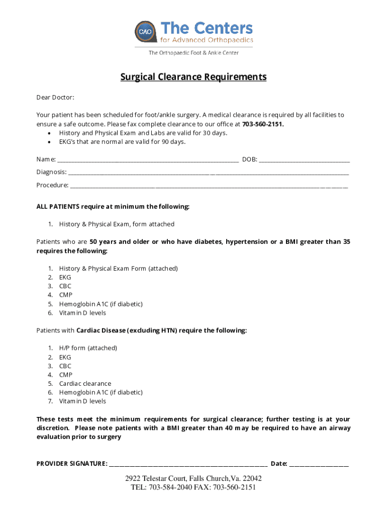 Fillable Online Blank Surgery Clearance Form Fax Email Print - pdfFiller