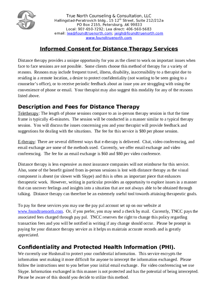 Distance Counseling Ined Consent Doc Template | pdfFiller