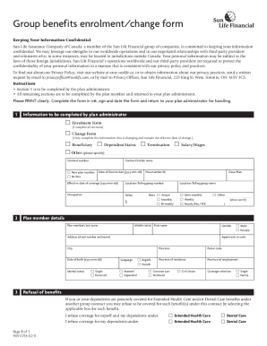 Fillable Online Group benefits enrolment/change form for ... - Sun Life ...