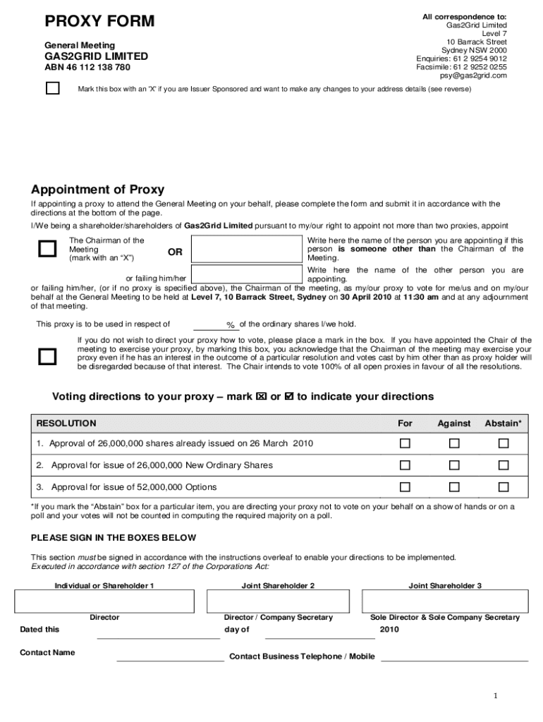 Fillable Online Proxy Form 2010 EGM FINAL Fax Email Print - pdfFiller