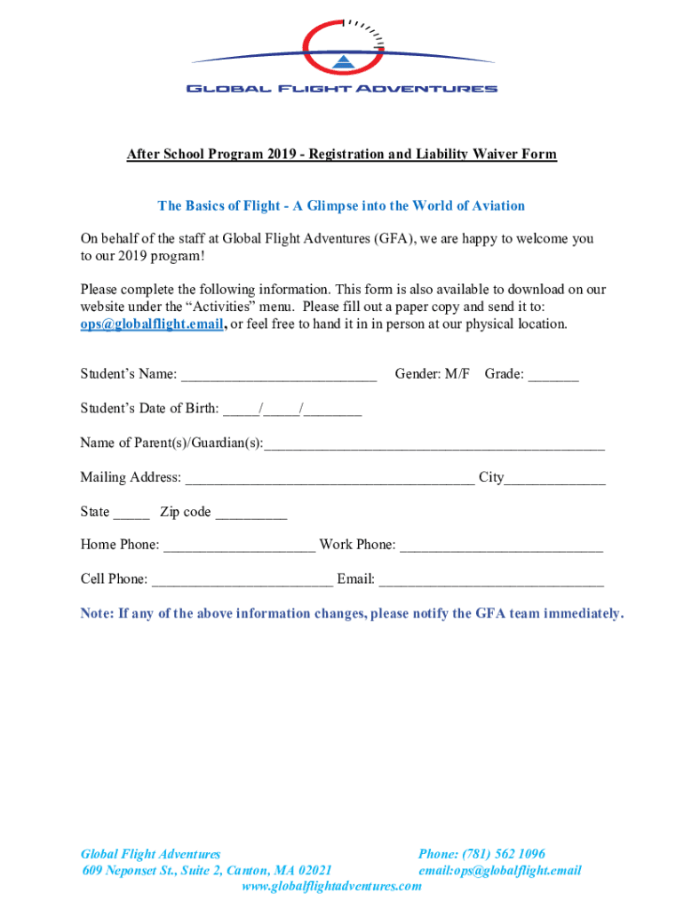 Fillable Online General After School Program Registration & Waiver Form ...