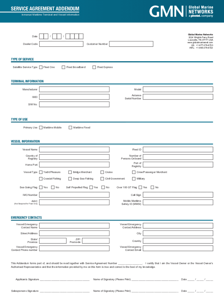 Fillable Online GMN - SA Addendum Inmarsat Maritime Terminal and Vessel ...
