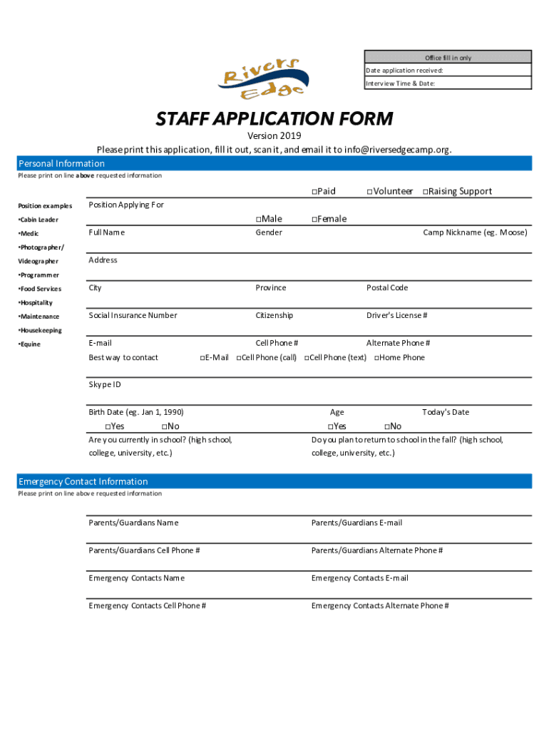 Fillable Online New Staff Application Form (version 2019) Fax Email ...