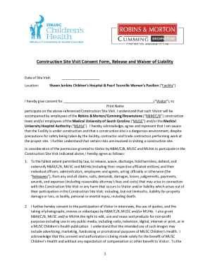Fillable Online Construction Site Visit Consent Form, Release and ...