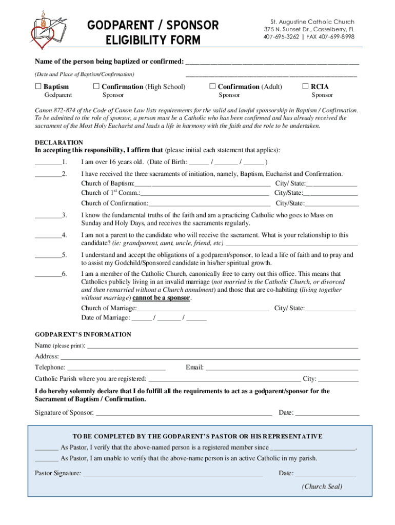 Fillable Online GODPARENT / SPONSOR Fax Email Print - pdfFiller