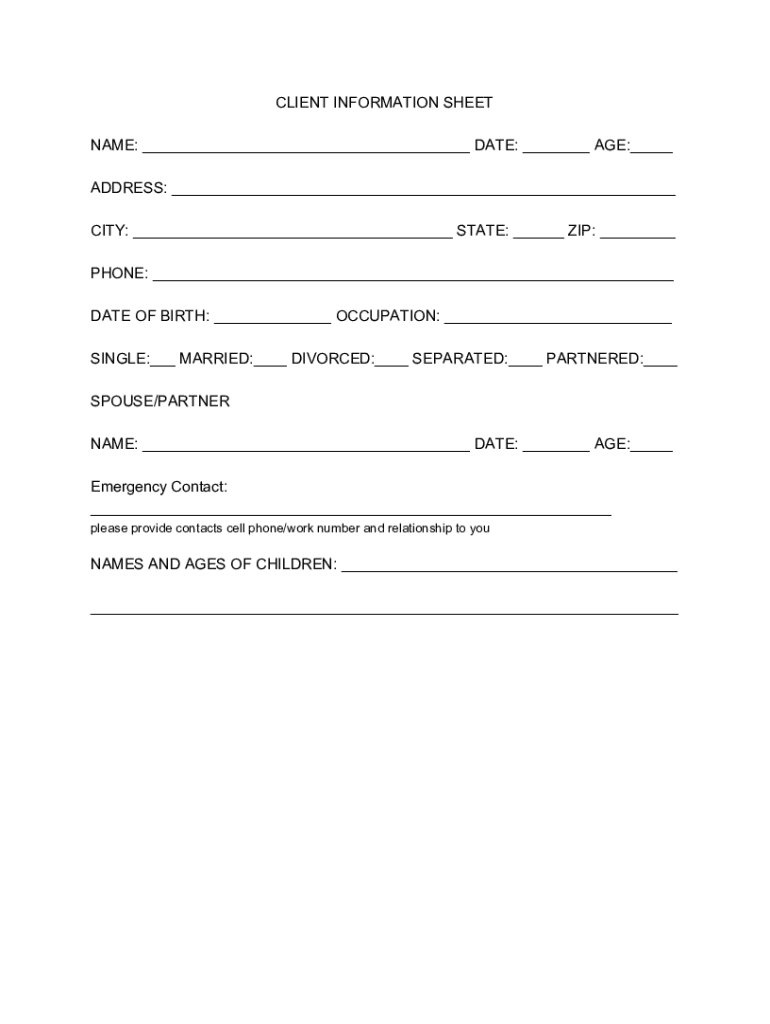 Fillable Online CLIENT INFORMATION SHEET Tax Year Todays Date Yes Fax ...