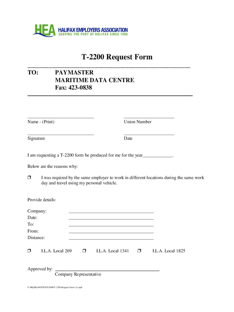 Fillable Online T-2200 Request Form (2) Fax Email Print - pdfFiller