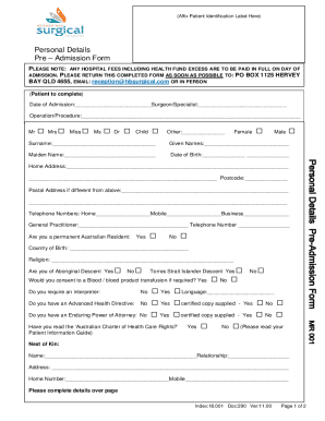 Fillable Online Personal Details - Pre admission form Fax Email Print ...