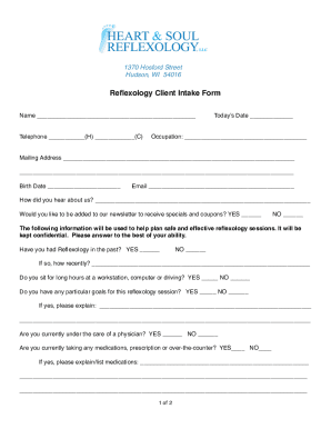Fillable Online Reflexology Client History Form Fax Email Print - pdfFiller