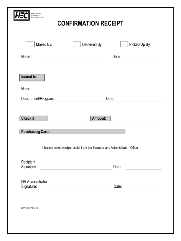 Fillable Online CONFIRMATION RECEIPT FORM 1.8 Fax Email Print - pdfFiller