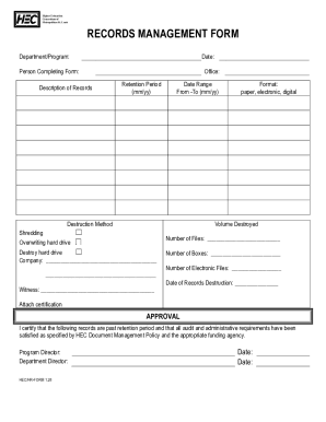 Fillable Online RECORDS MANAGEMENT FORM 1.26 Fax Email Print - pdfFiller