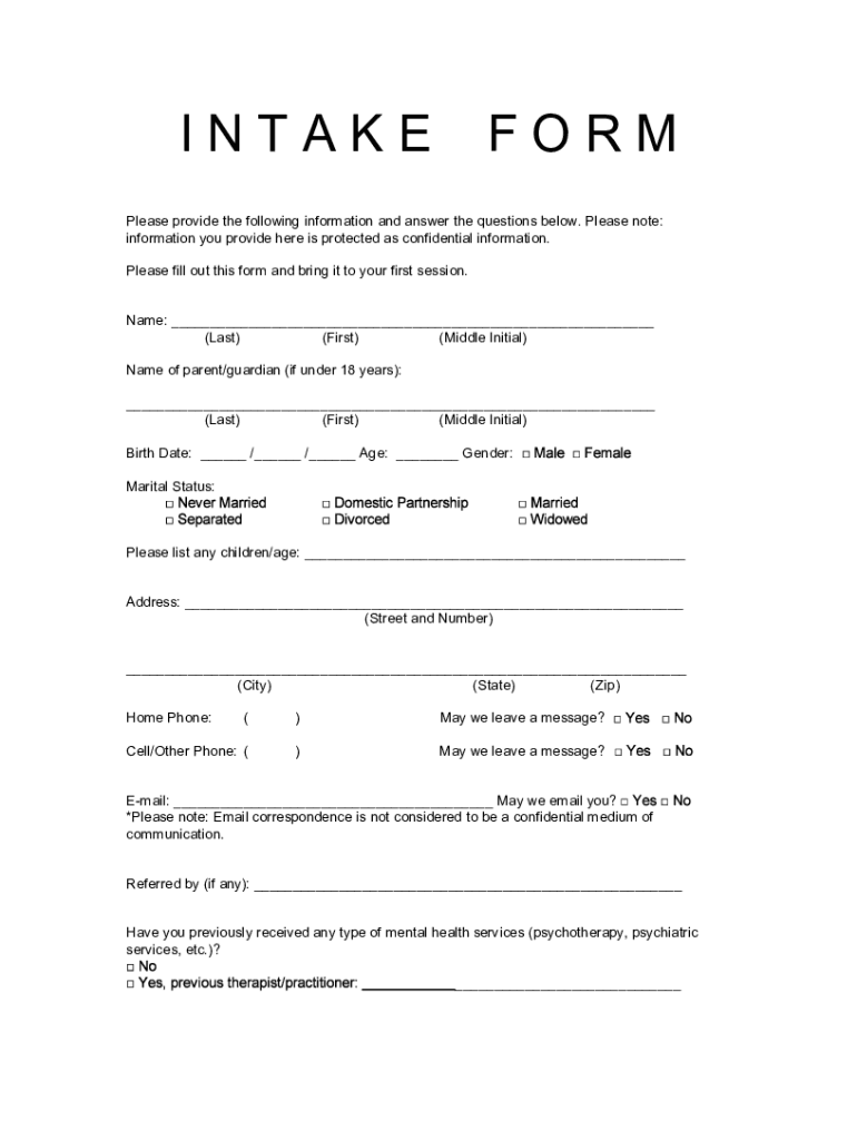 Fillable Online Intake - Google Docs Fax Email Print - pdfFiller
