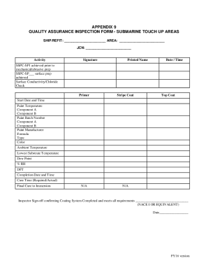 Fillable Online APPENDIX 9 QUALITY ASSURANCE INSPECTION FORM ...