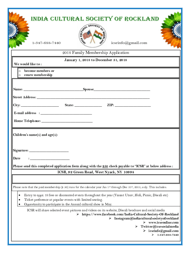 Fillable Online 2018 Family Membership Application Fax Email Print ...