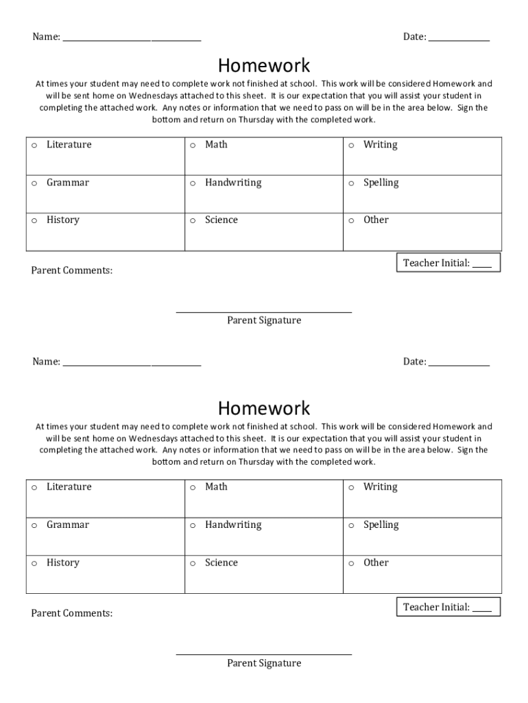 Fillable Online Homework Form Fax Email Print - pdfFiller