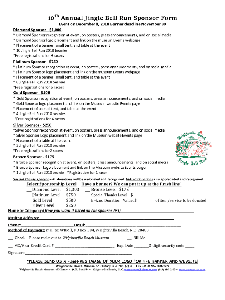 Fillable Online 10th Annual Jingle Bell Run Sponsor Form - its-go-time ...